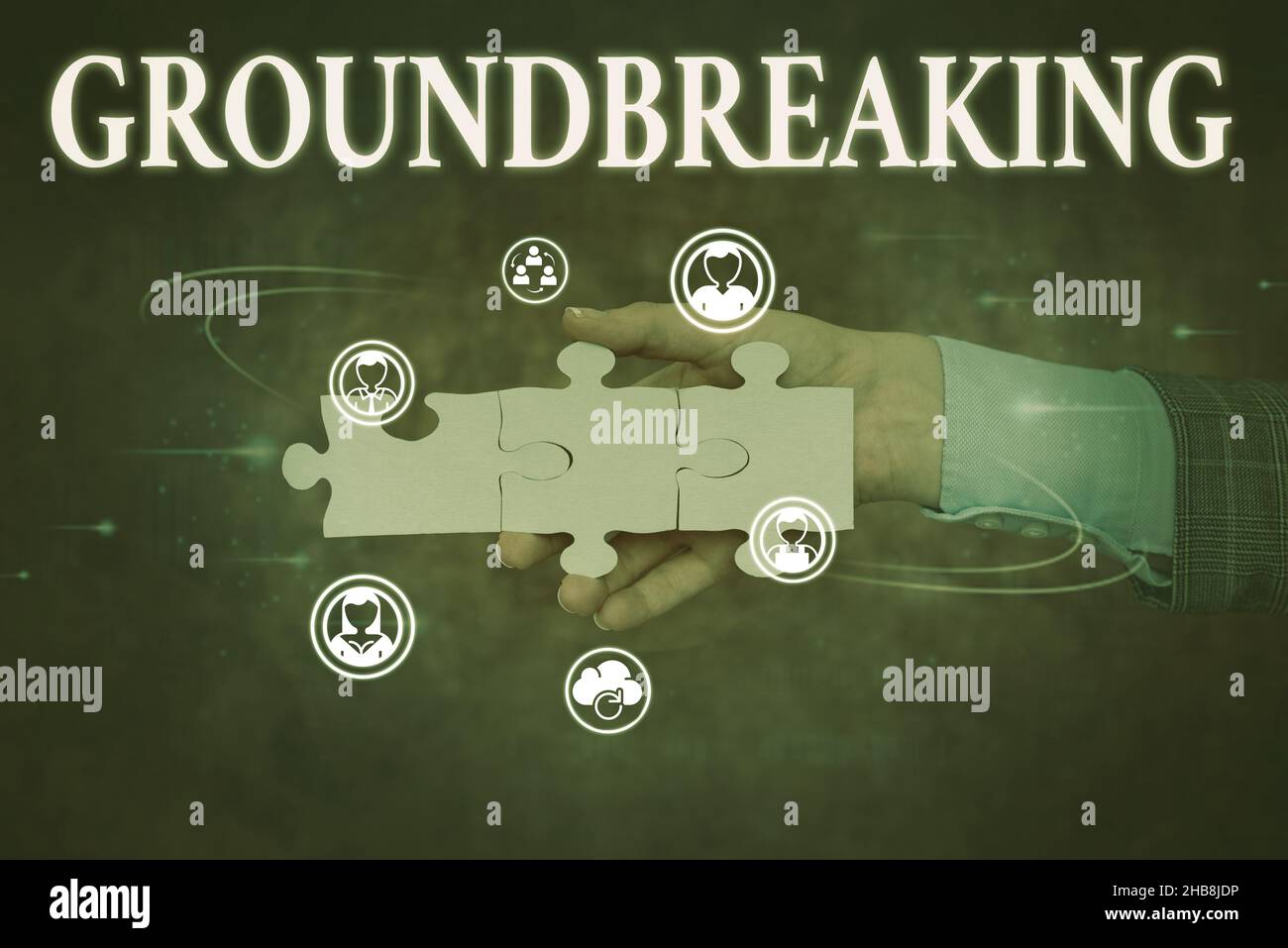 Hand writing sign Groundbreaking. Word Written on Very new and a big ...