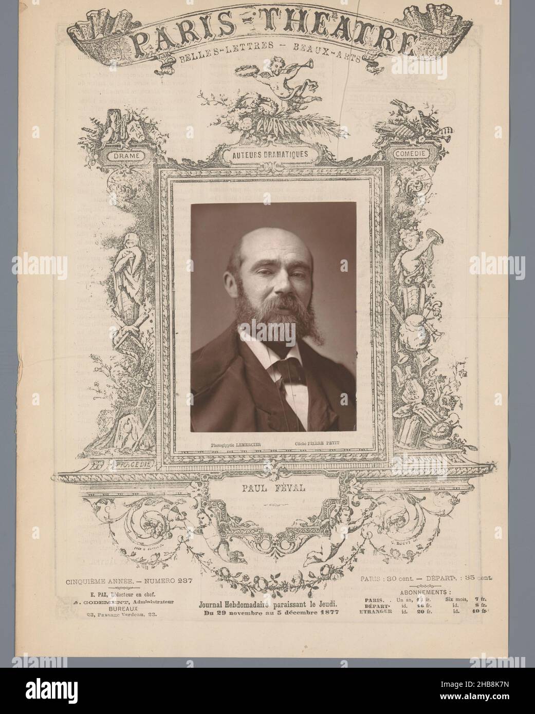 Portrait of Paul Féval, Paul Féval (title on object), Pierre Petit ...