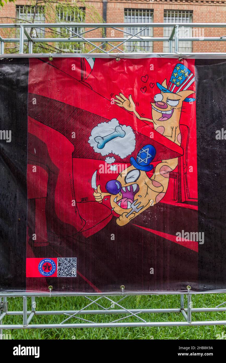 TEHRAN, IRAN - APRIL 16, 2018: Propaganda poster at the former US ...