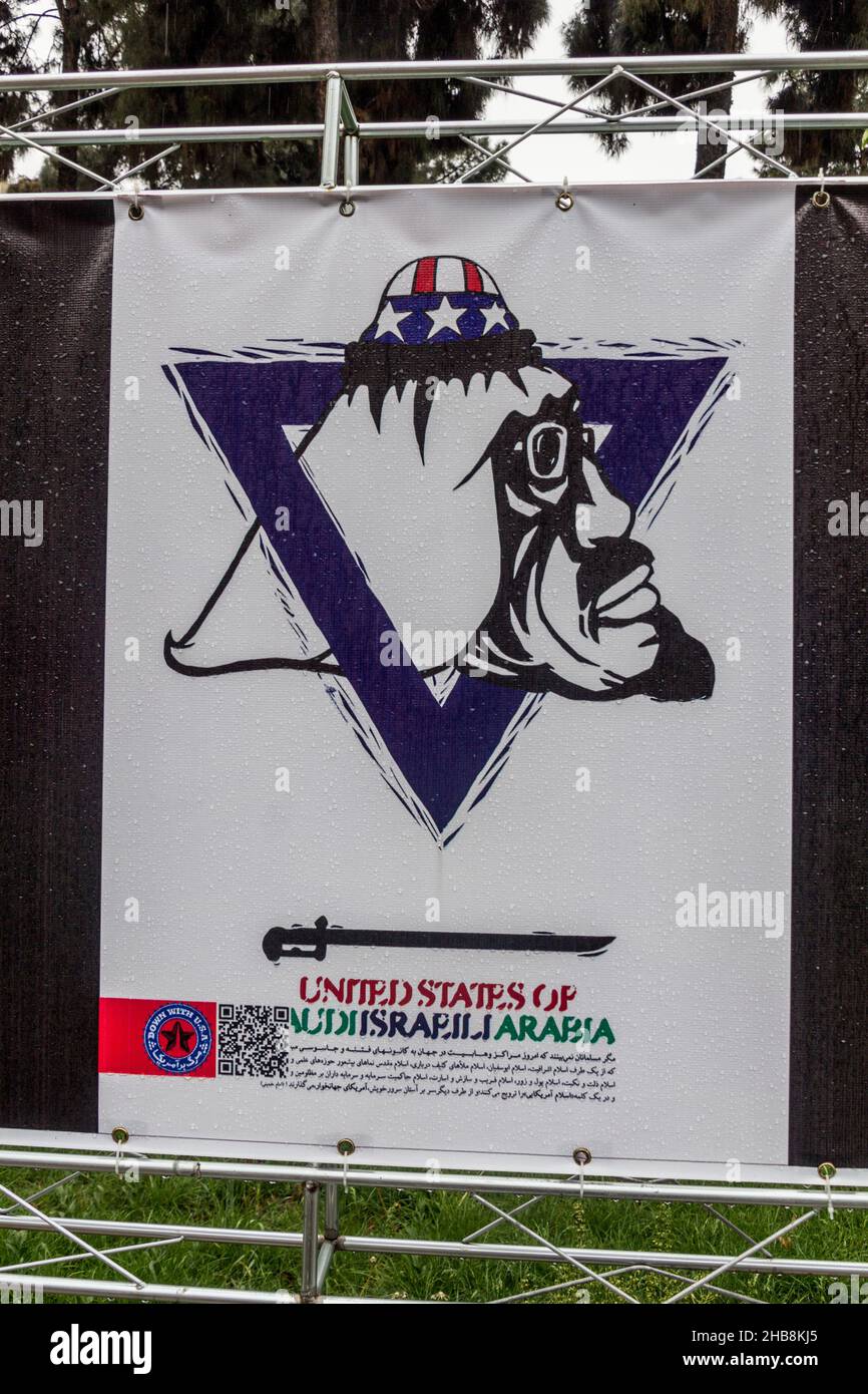TEHRAN, IRAN - APRIL 16, 2018: Propaganda poster at the former US ...