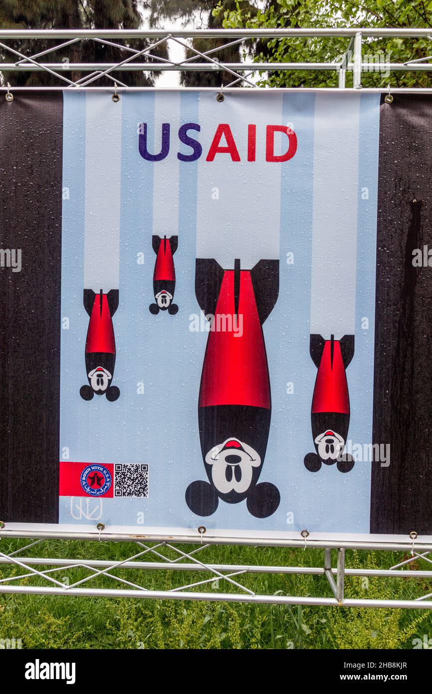 TEHRAN, IRAN - APRIL 16, 2018: Propaganda poster at the former US ...