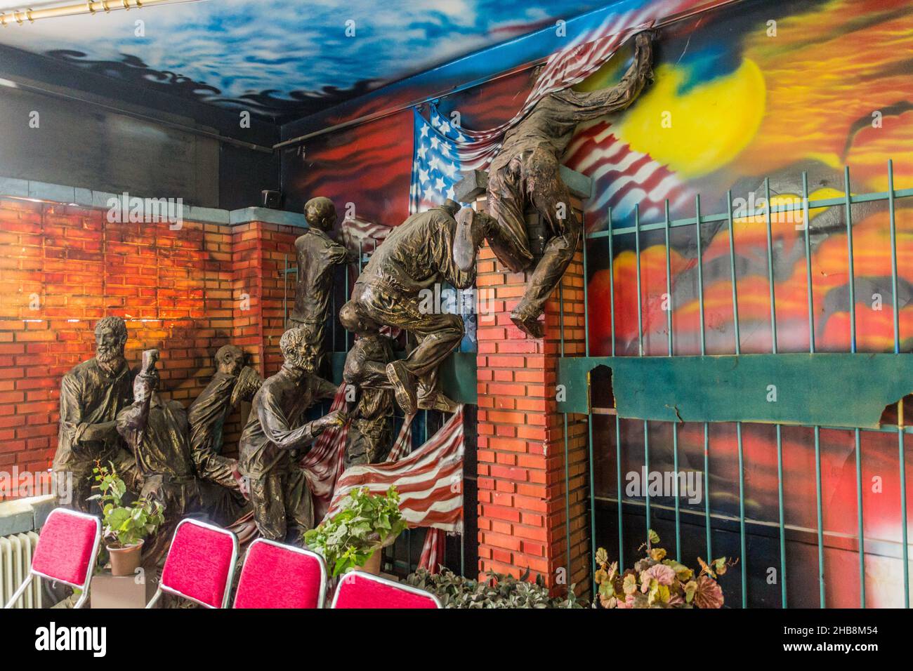 TEHRAN, IRAN - APRIL 16, 2018: Exhibit in the former US Embassy now U.S ...