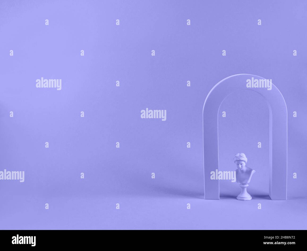 Geometric shape white arch and woman antique bust on purple Stock Photo ...