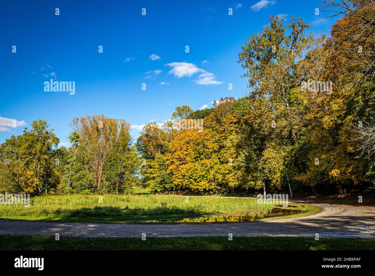 An October day in Parke County, Indiana shows the Fall leaf colors ...