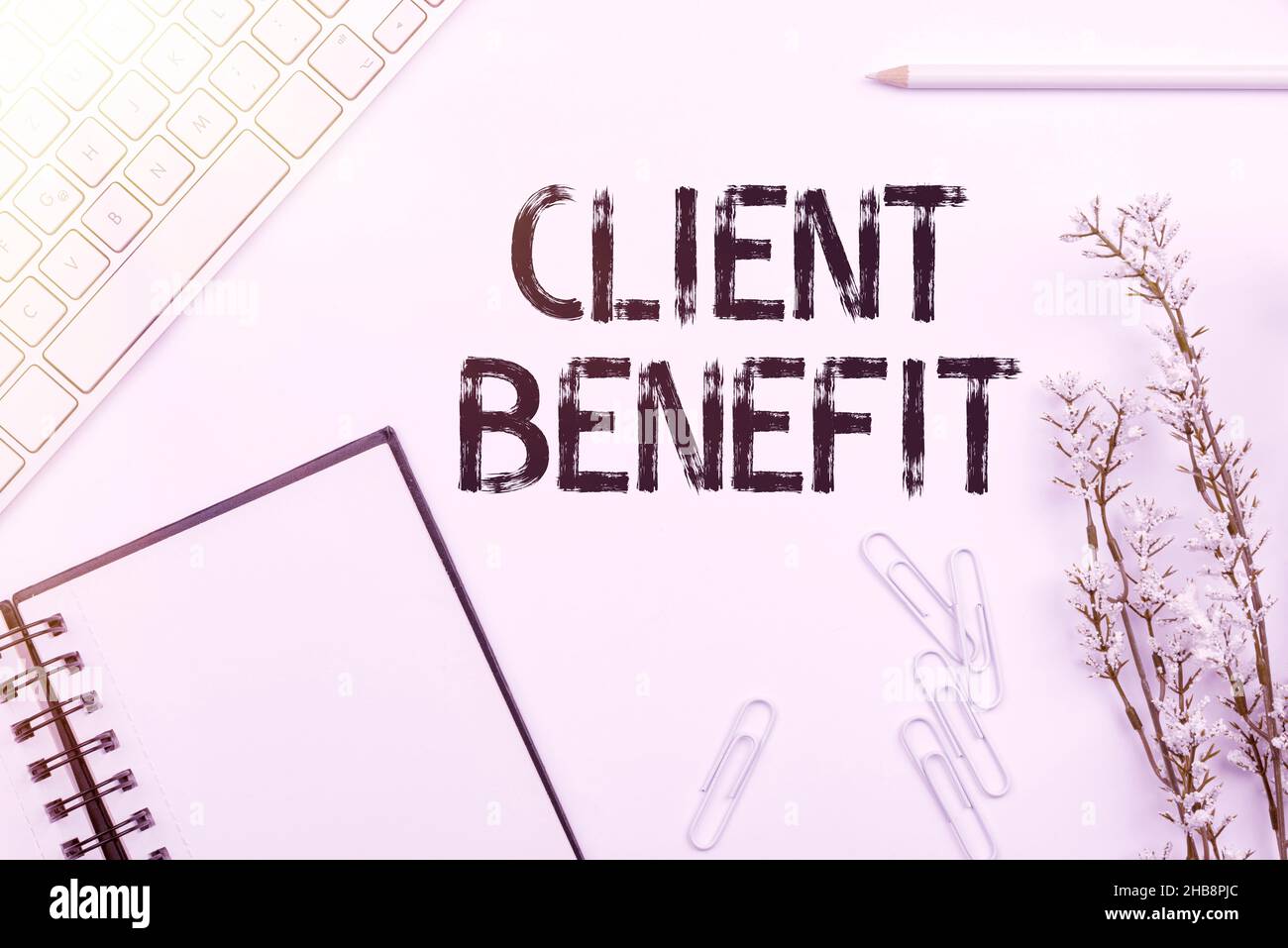 Text showing inspiration Client Benefit. Business concept The real or perceived value that a ...