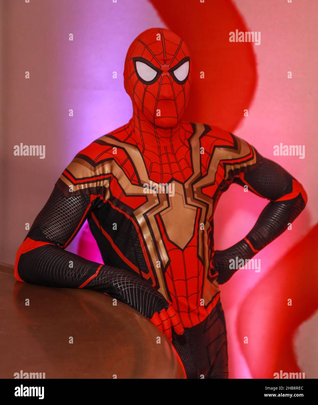 A Spider-Man Cosplayer seen attending the UK Gala Screening of "Spider ...