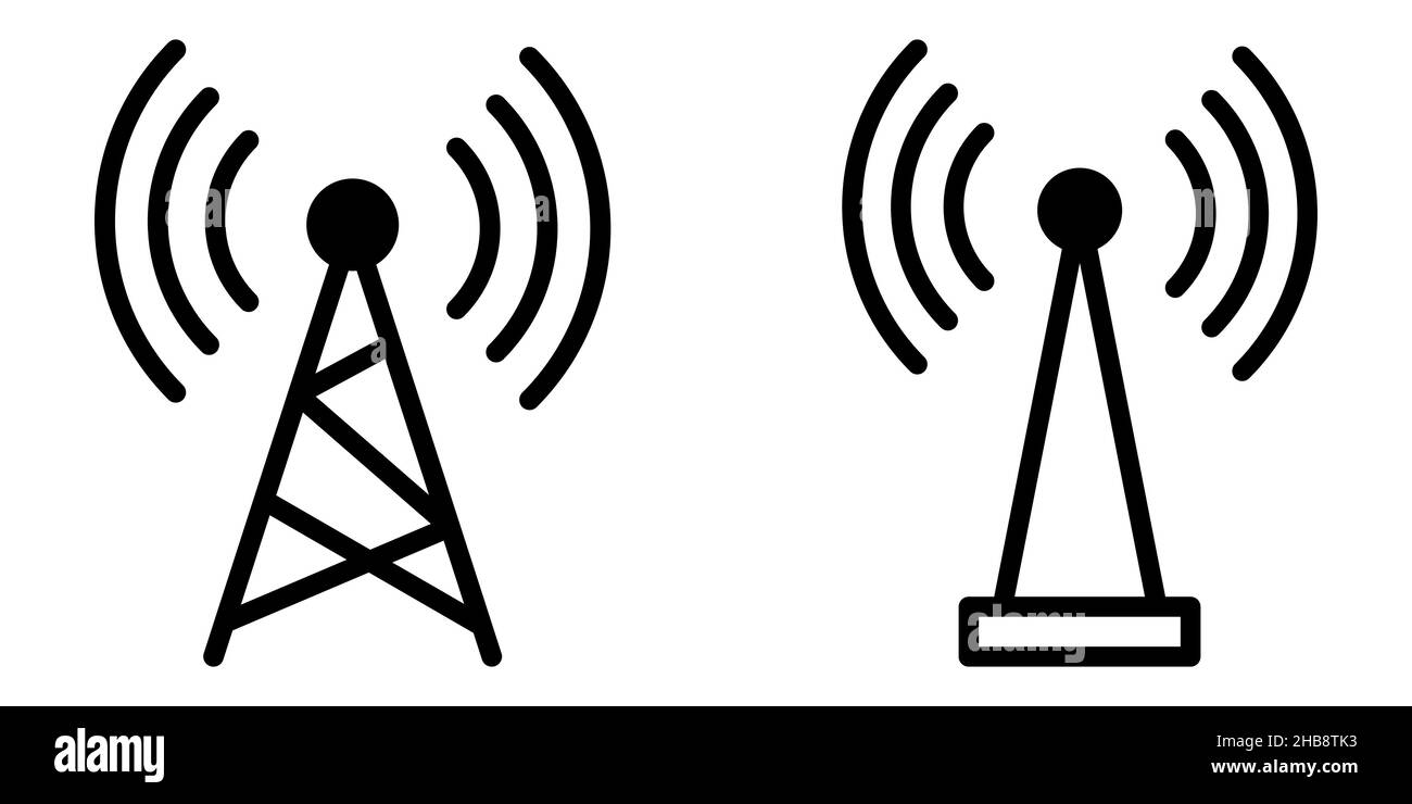Tower signal icons set. Flat and line art style. Vector illustration ...