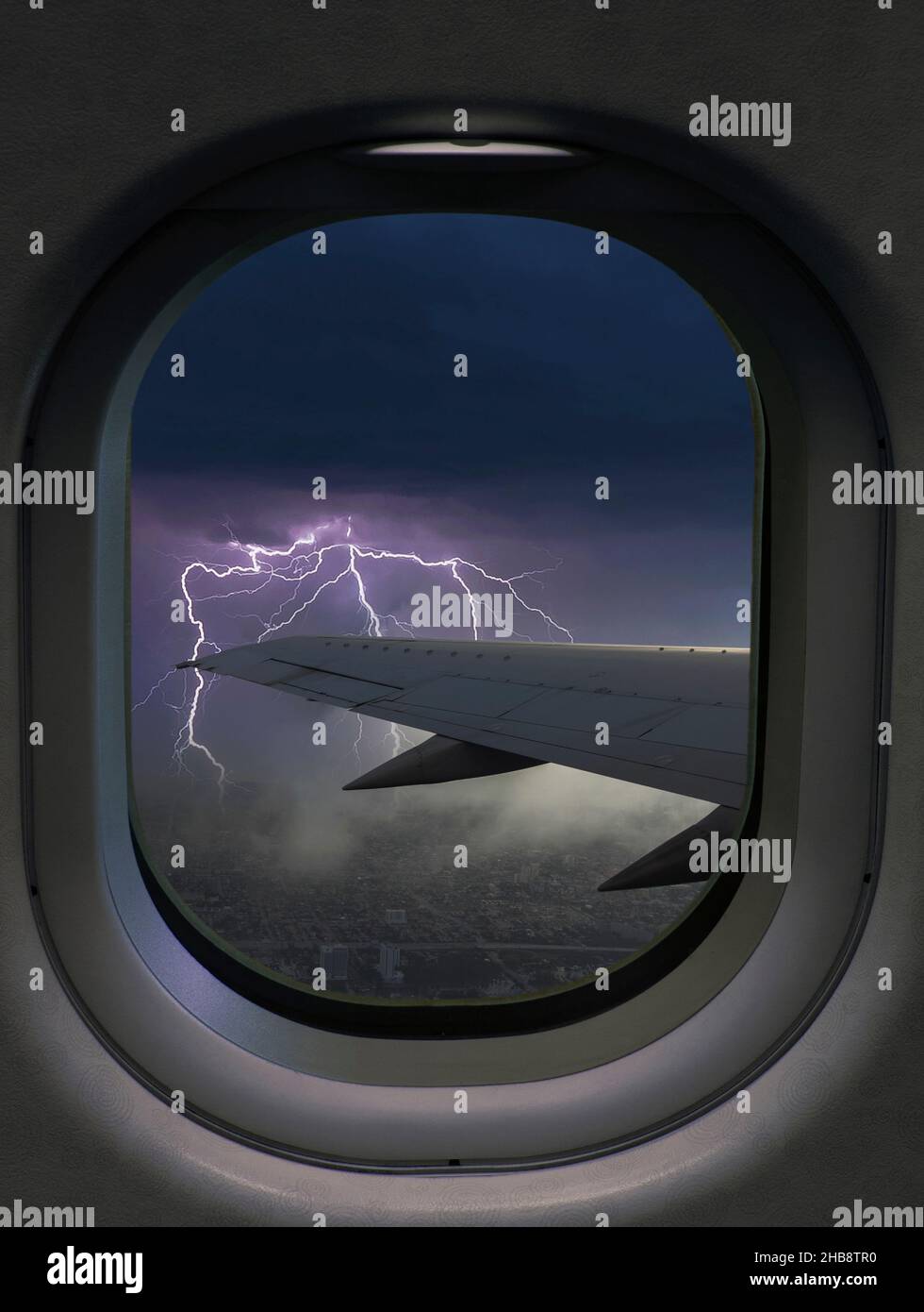 Thunderstorm and lightning view from airplane window Stock Photo - Alamy