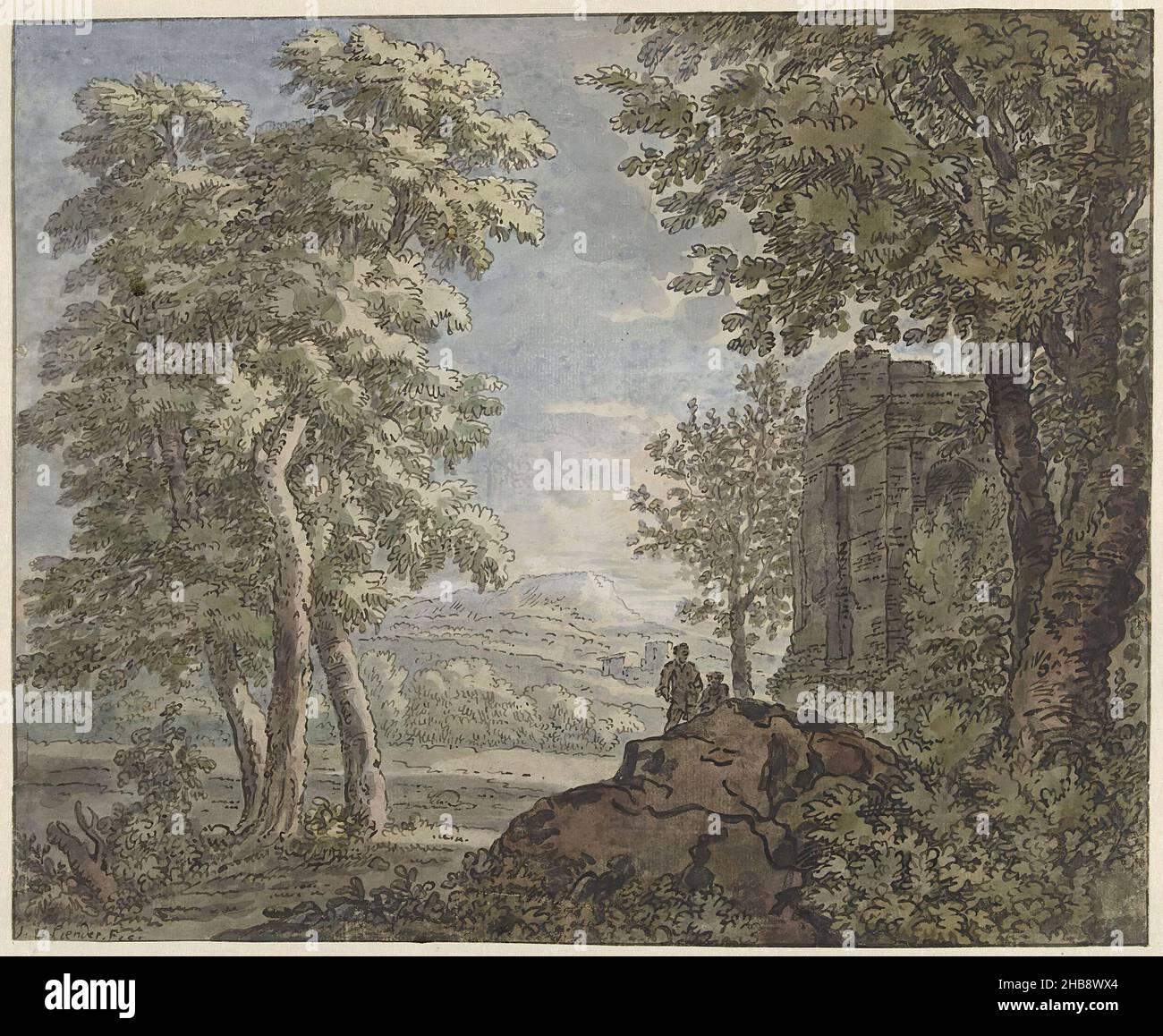 Arcadian landscape with antique building and two men Stock Photo - Alamy