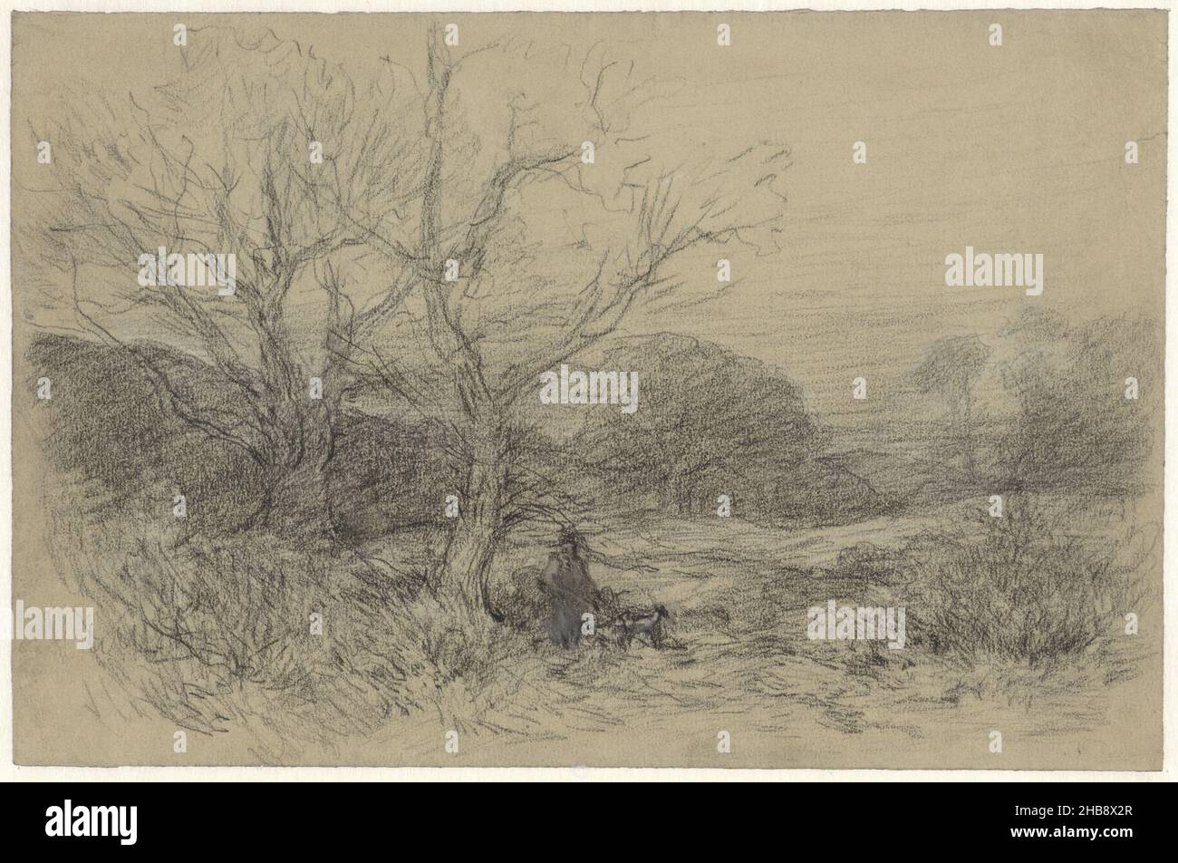 Landscape with walker with dog, draughtsman: Egbert Rubertus Derk ...