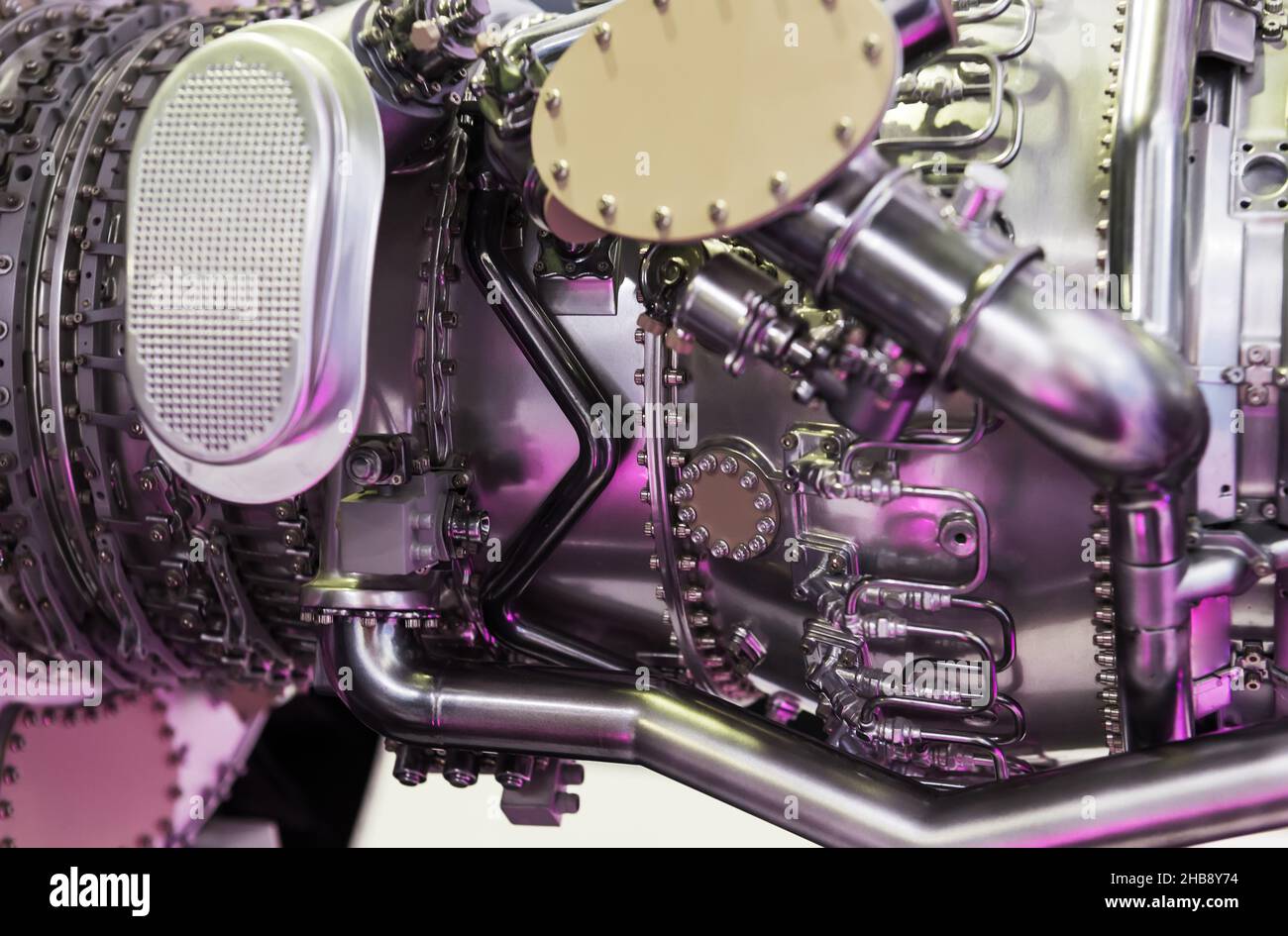 plane turbine engine mechanism closeup. working section Stock Photo - Alamy