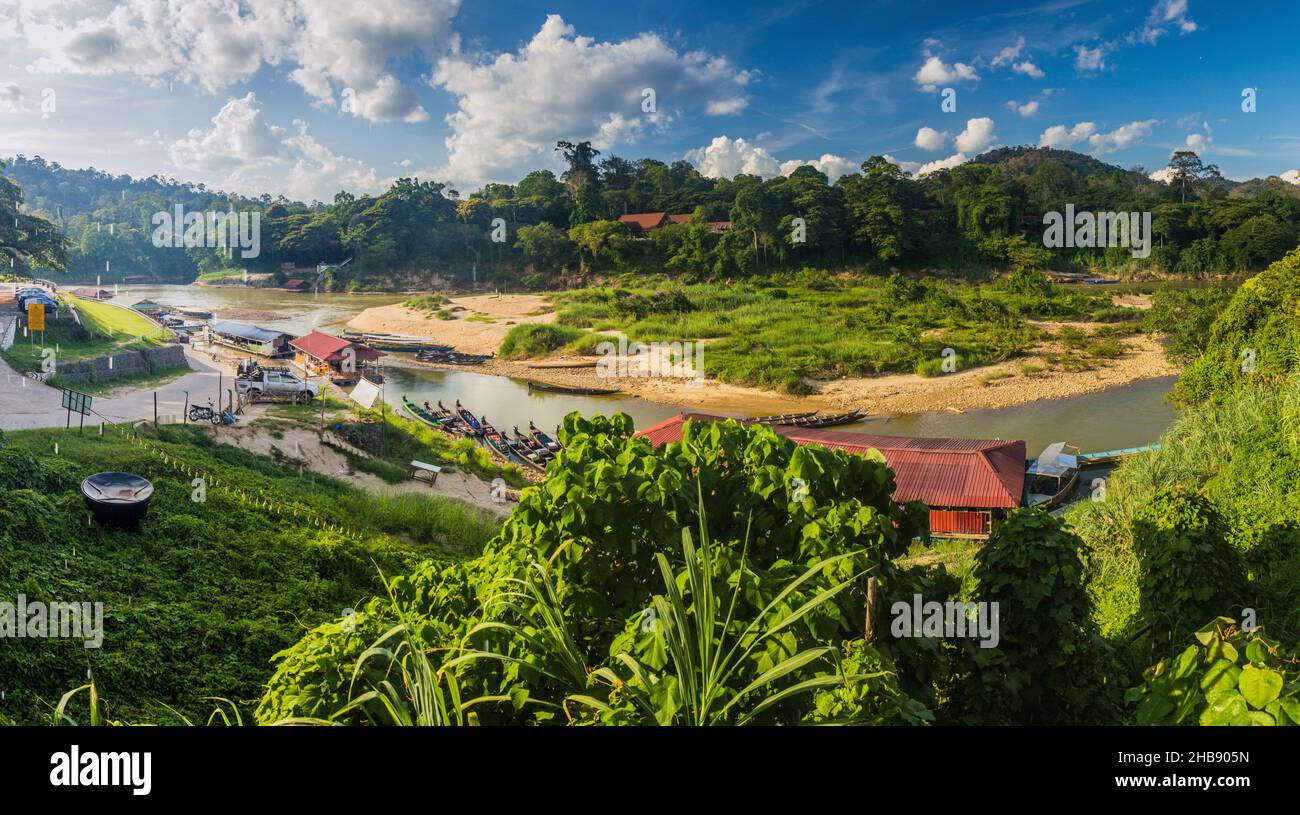 View of Tembeling river in Kuala Tahan village, Taman Negara national ...