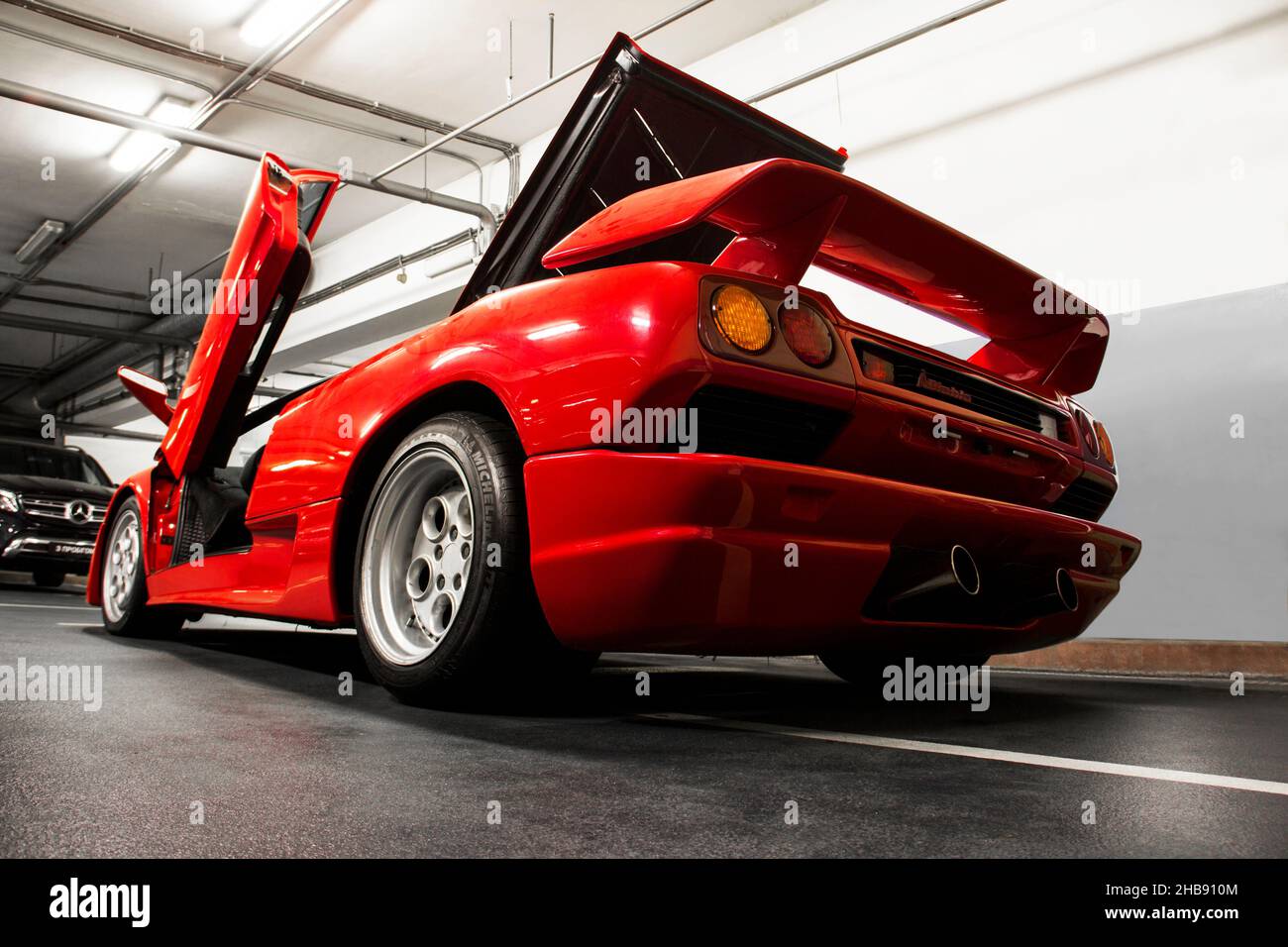 Kiev, Ukraine - May 22, 2021: Red luxury supercar Lamborghini Diablo ...