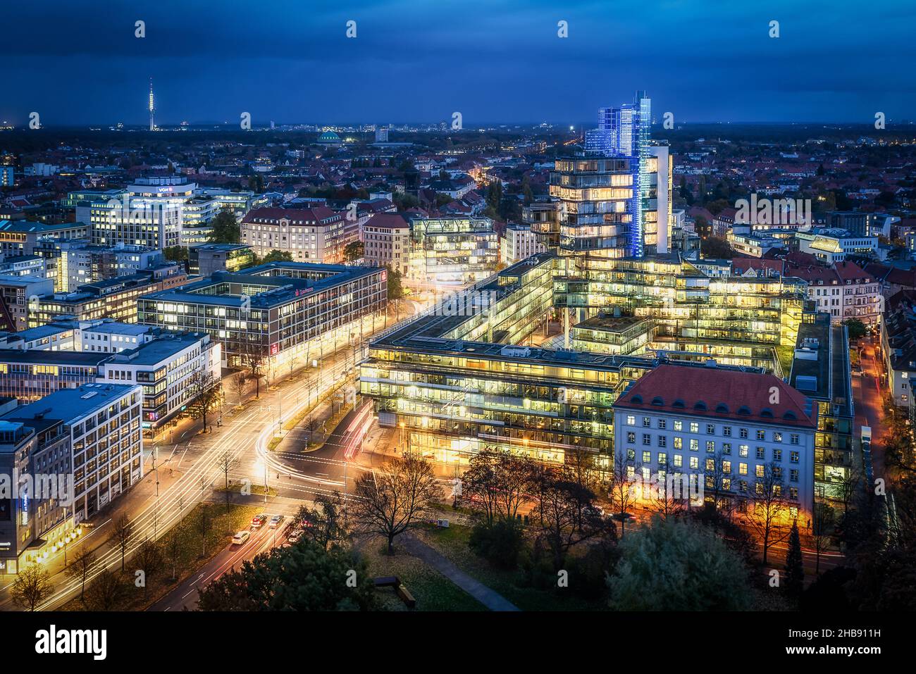 Beautiful view of a known office building in Hanover, Germany during ...