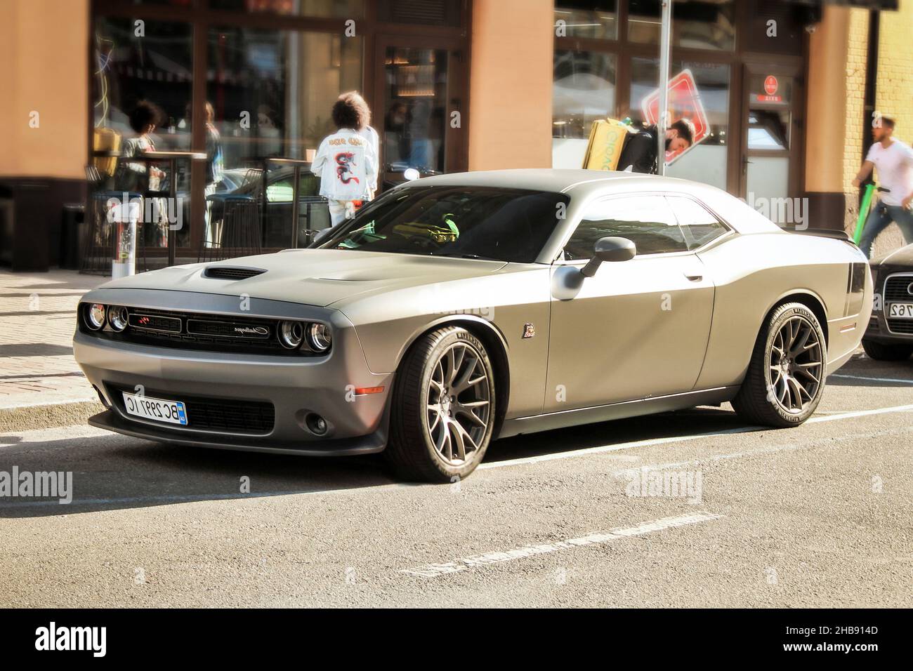 Kiev, Ukraine - May 22, 2021: Gray muscle car Dodge Challenger RT ...