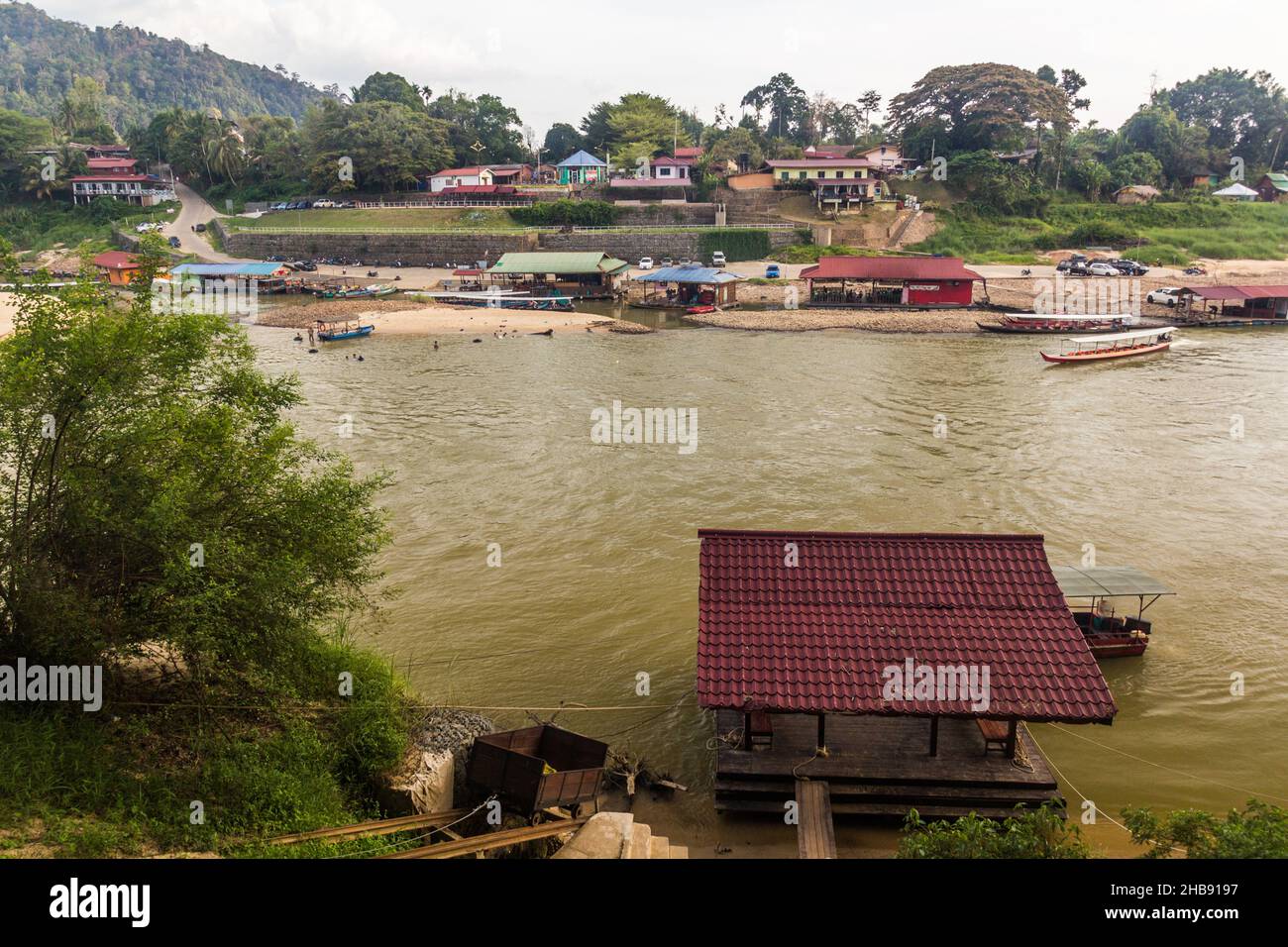 View of Tembeling river in Kuala Tahan village, Taman Negara national ...
