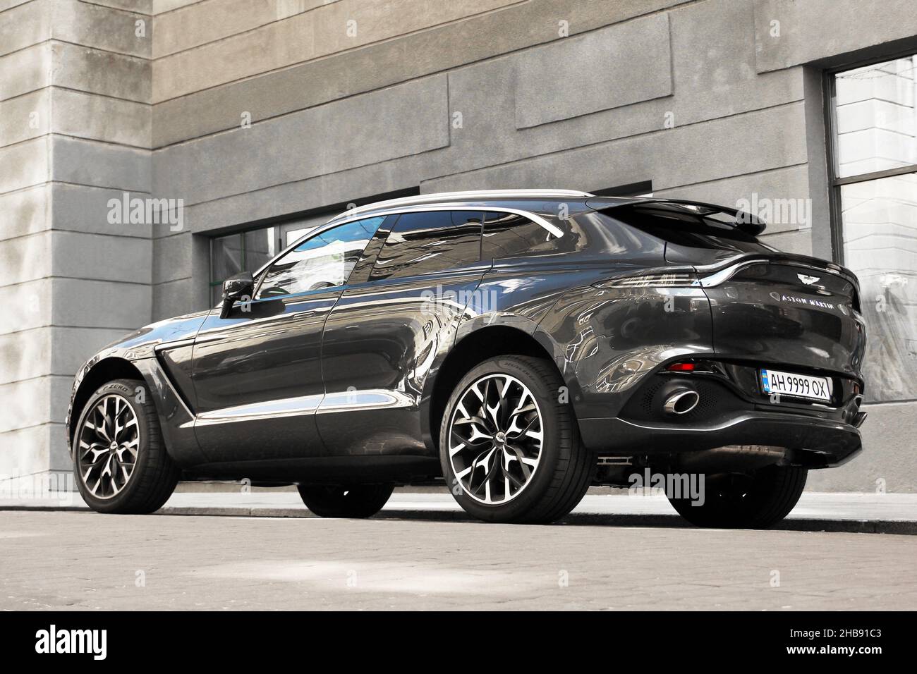Kiev, Ukraine - May 22, 2021: Aston Martin DBX gray luxury super SUV ...