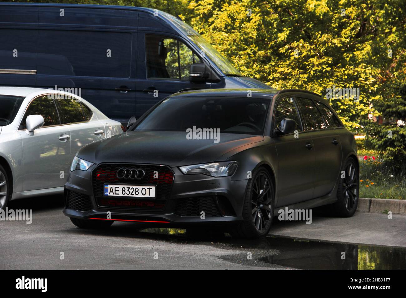 Kiev, Ukraine - May 22, 2021: Matte black Audi RS6 car parked in the ...