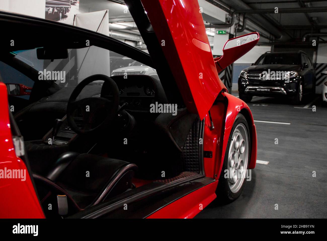 Kiev, Ukraine - May 22, 2021: Red luxury supercar Lamborghini Diablo ...