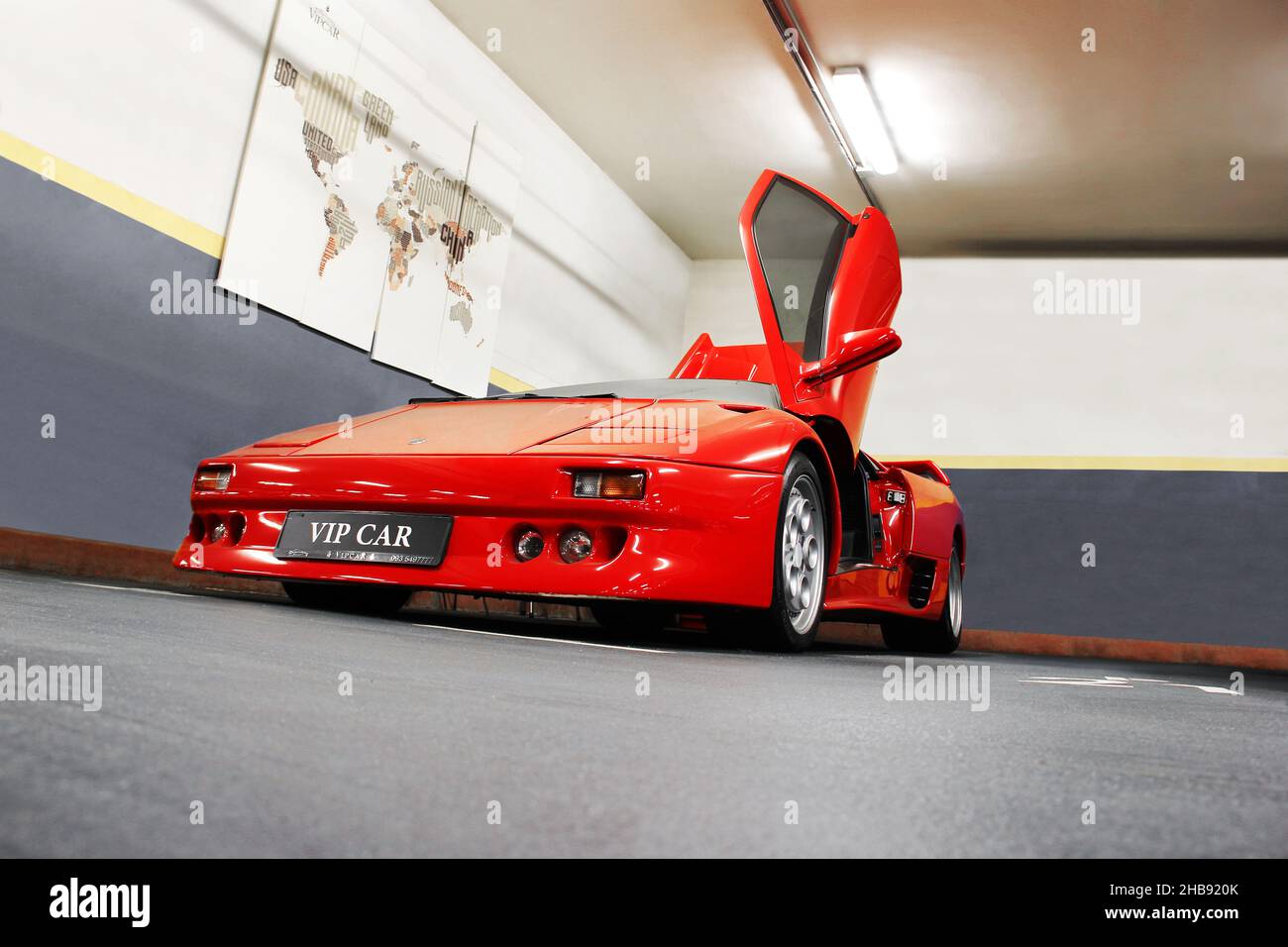 Kiev, Ukraine - May 22, 2021: Red luxury supercar Lamborghini Diablo ...