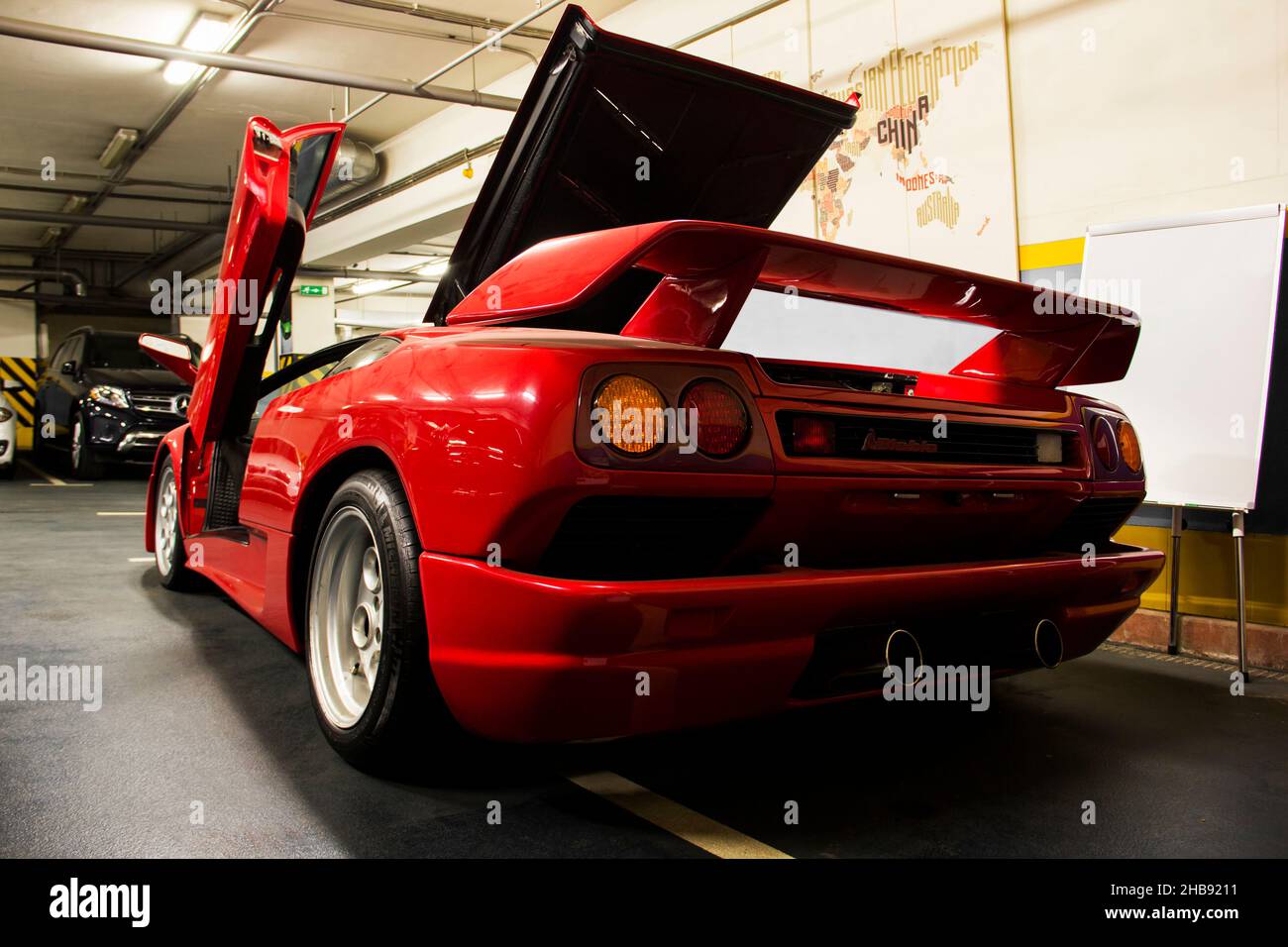 Kiev, Ukraine - May 22, 2021: Red luxury supercar Lamborghini Diablo ...
