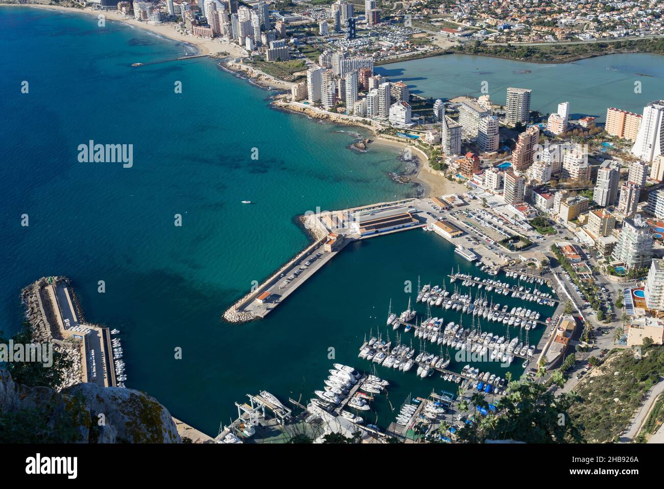 aerial view of urban architecture and the marina of Calpe beautiful ...