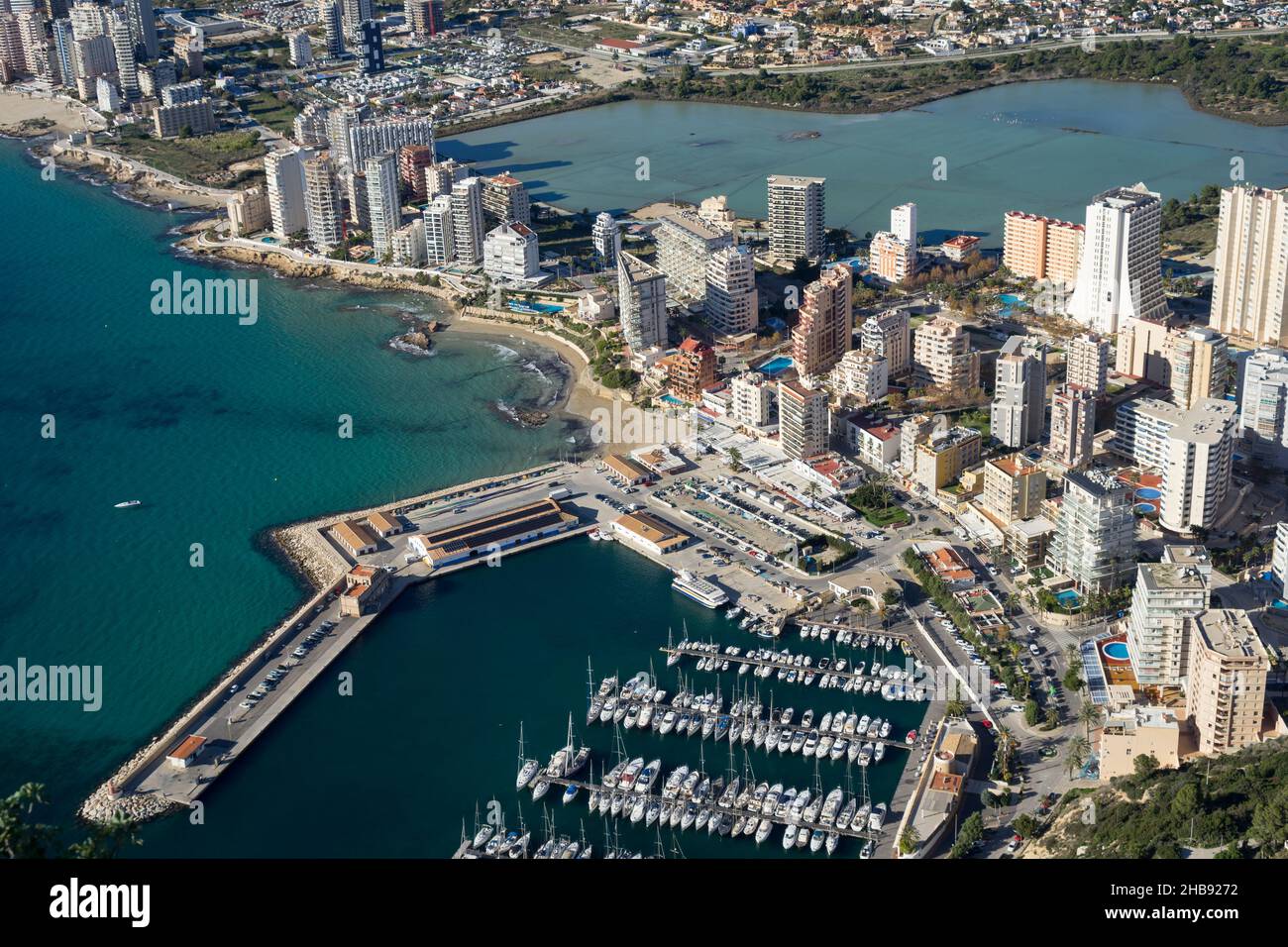 aerial view of urban architecture and the marina of Calpe beautiful ...