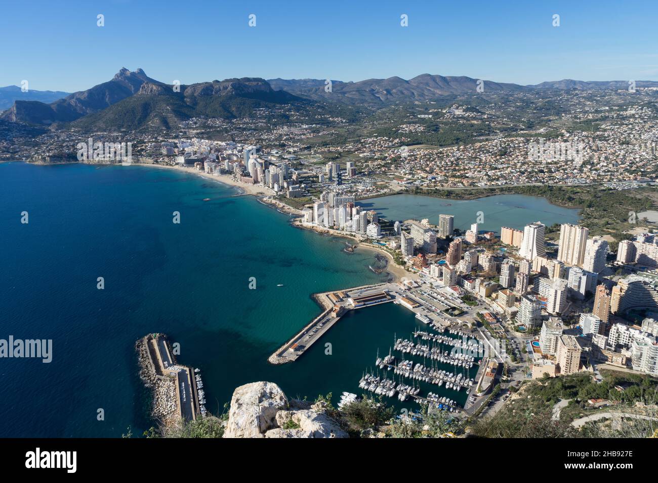 aerial view of urban architecture and the marina of Calpe beautiful ...