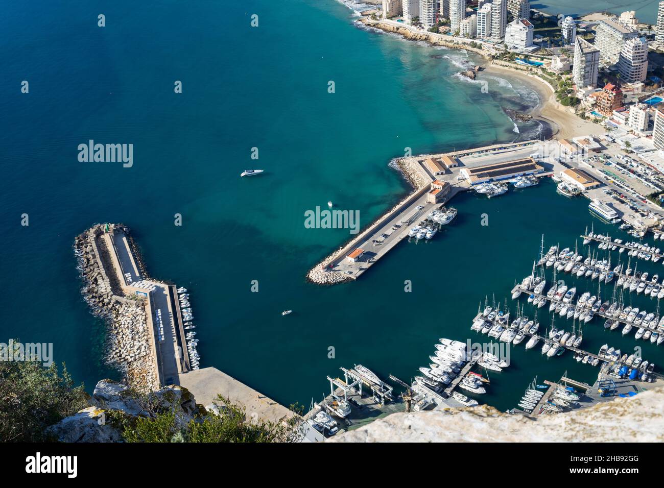 aerial view of urban architecture and the marina of Calpe beautiful ...