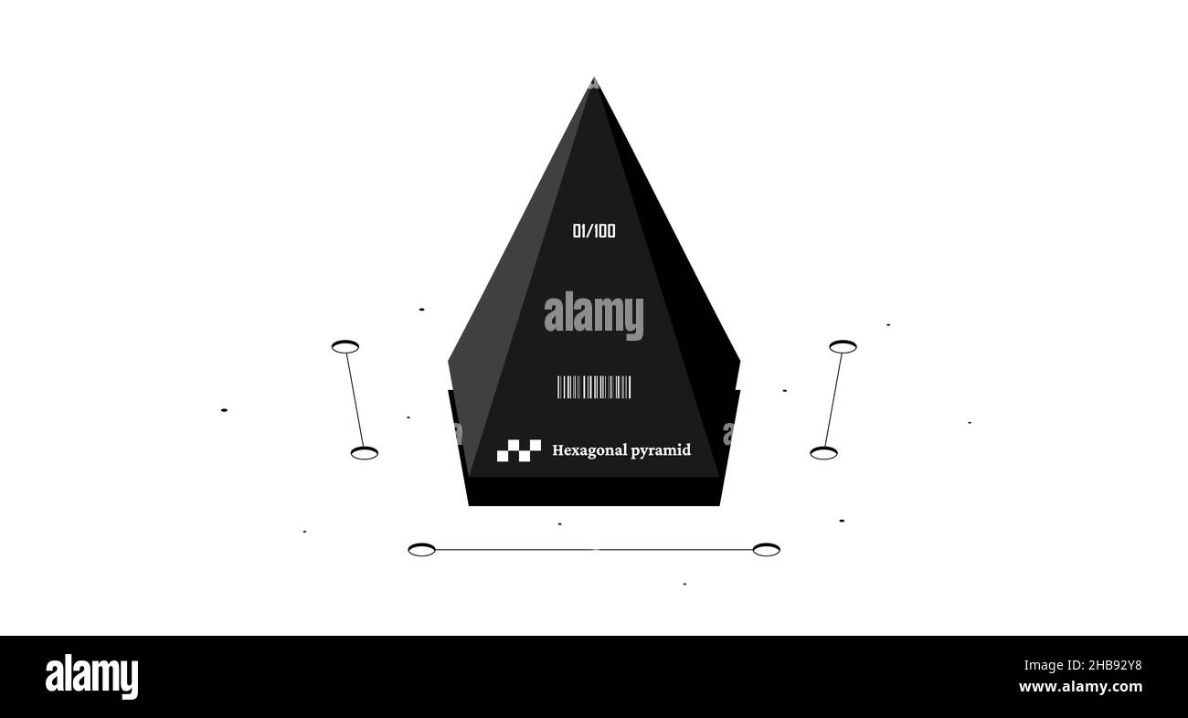 Hexagonal pyramid mathematical figure. Black and white isometric 3d ...
