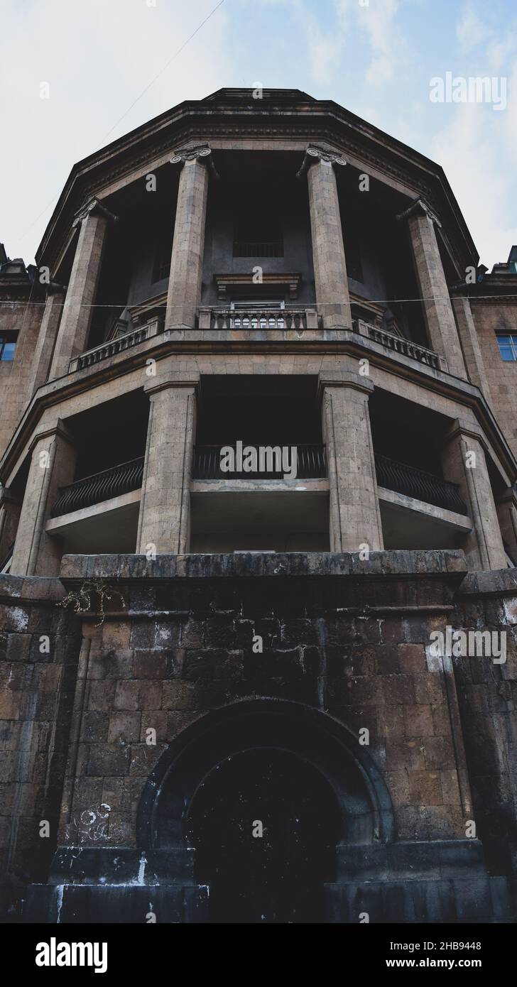 Low angle shot of an old building with columns and balconies Stock ...