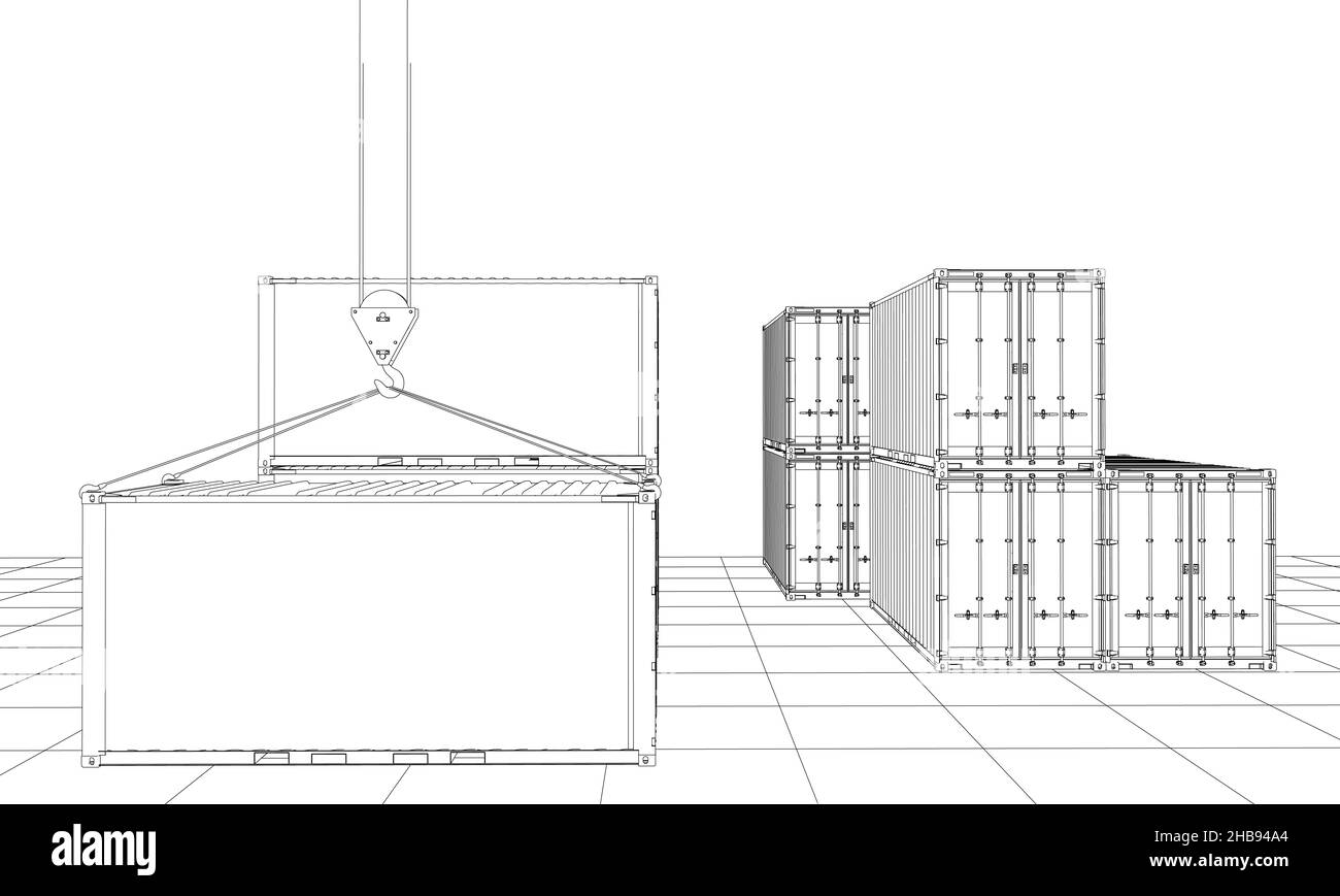 Cargo containers. Wire-frame style Stock Photo - Alamy