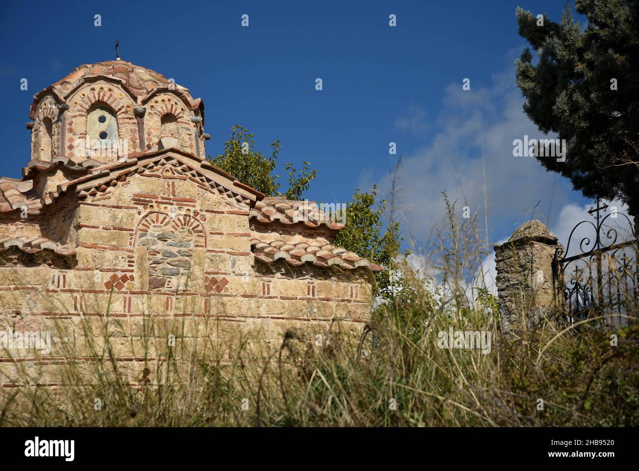 Landscape with scenic view of an old stone built Byzantine church in ...