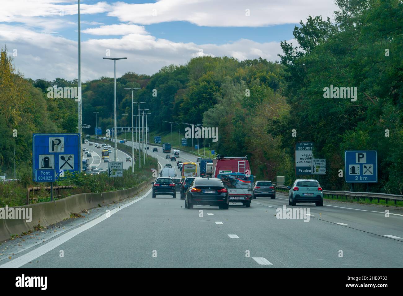 Brussel, Belgium- October 09 2019:Traffic on highway around Brussels ...