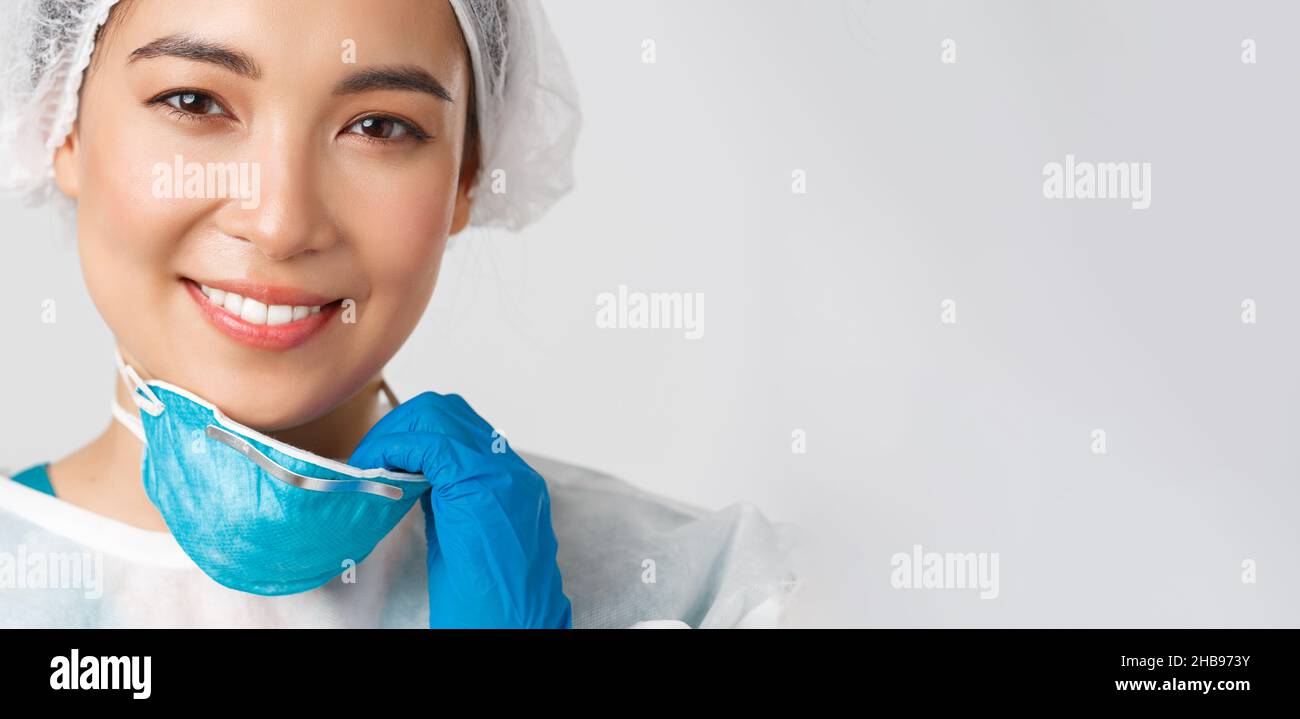 Covid-19, coronavirus disease, healthcare workers concept. Close-up of ...