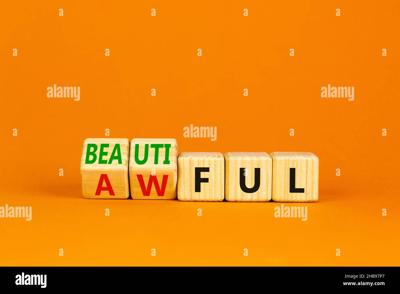 Beautiful or awful symbol. Wooden cubes, changed the word Awful to ...