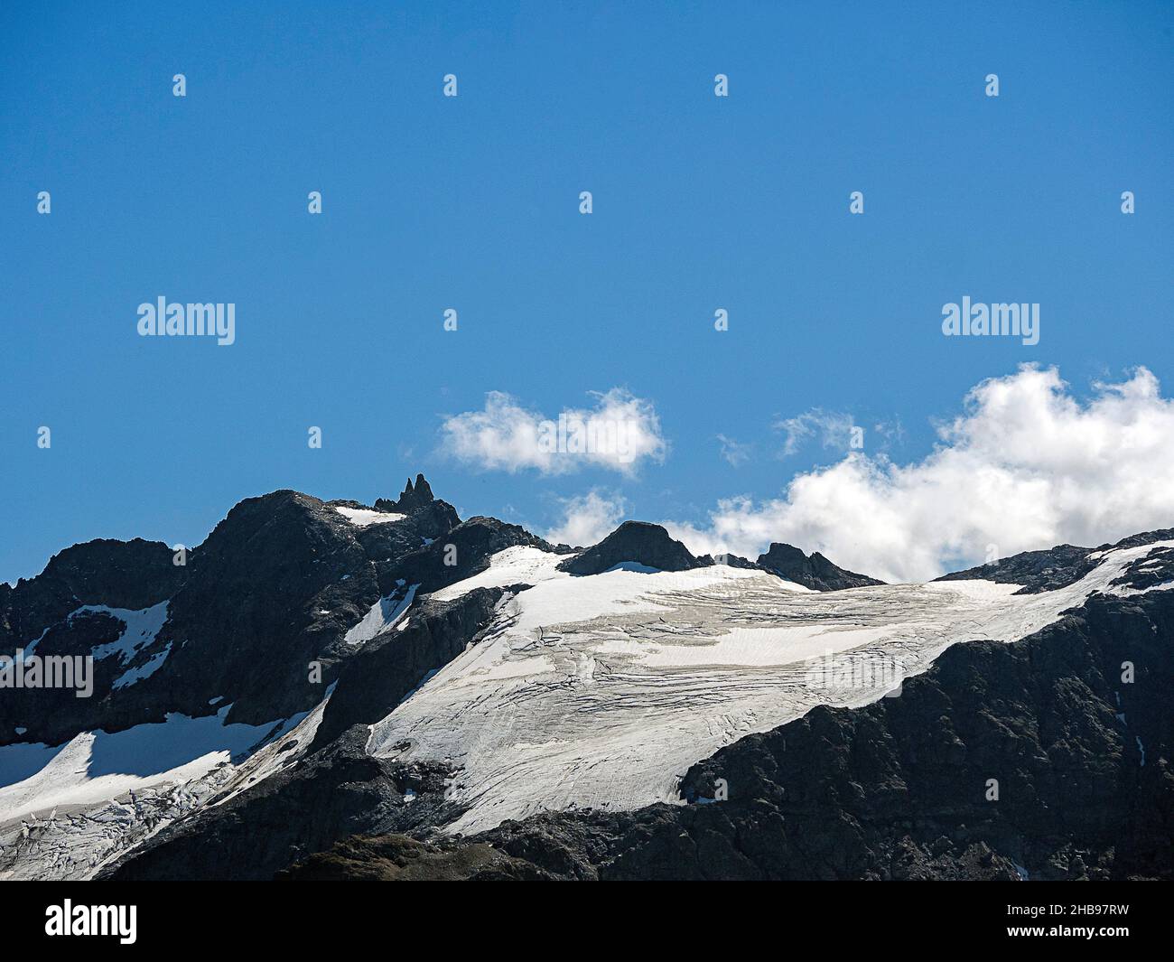 Peak of Mt Titlis with snow from Engelberg in summer, Switzerland Stock ...