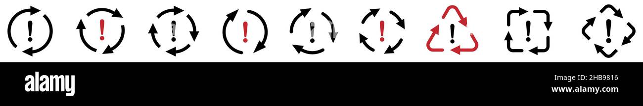 Exclamation mark in arrows forming cycle, two three and four arrow ...