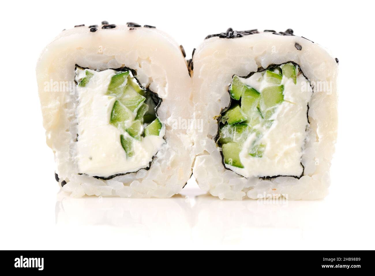 Yummy square sushi rolls with cream cheese and cucumber isolated ...
