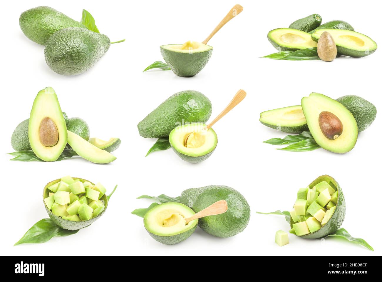 Collage of avocados isolated on a white background cutout Stock Photo ...