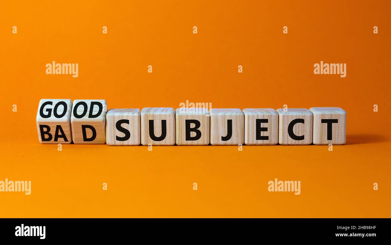 Good or bad subject symbol. Turned wooden cubes and changed the word ...