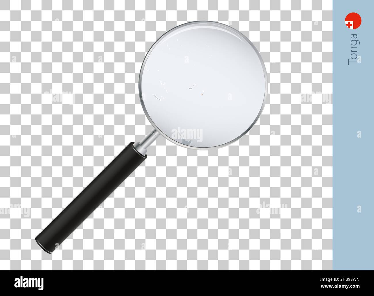 Tonga map with flag in magnifying glass on transparent background ...