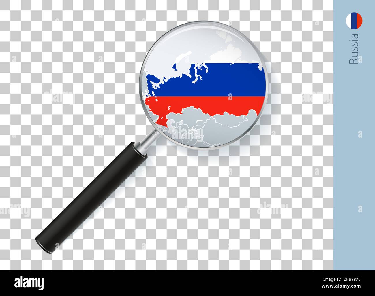 Russia map with flag in magnifying glass on transparent background ...
