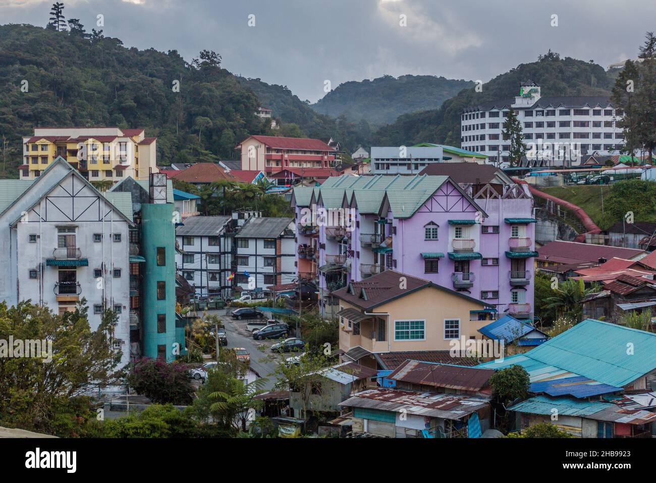 Skyline of Tanah Rata town in the Cameron Highlands, Malaysia Stock ...