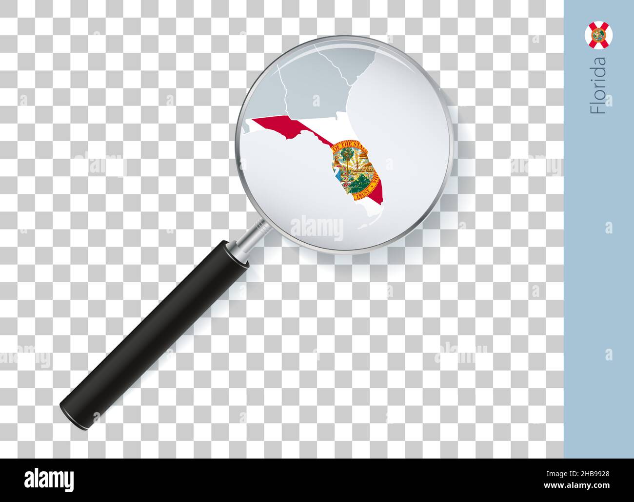 Florida map with flag in magnifying glass on transparent background ...