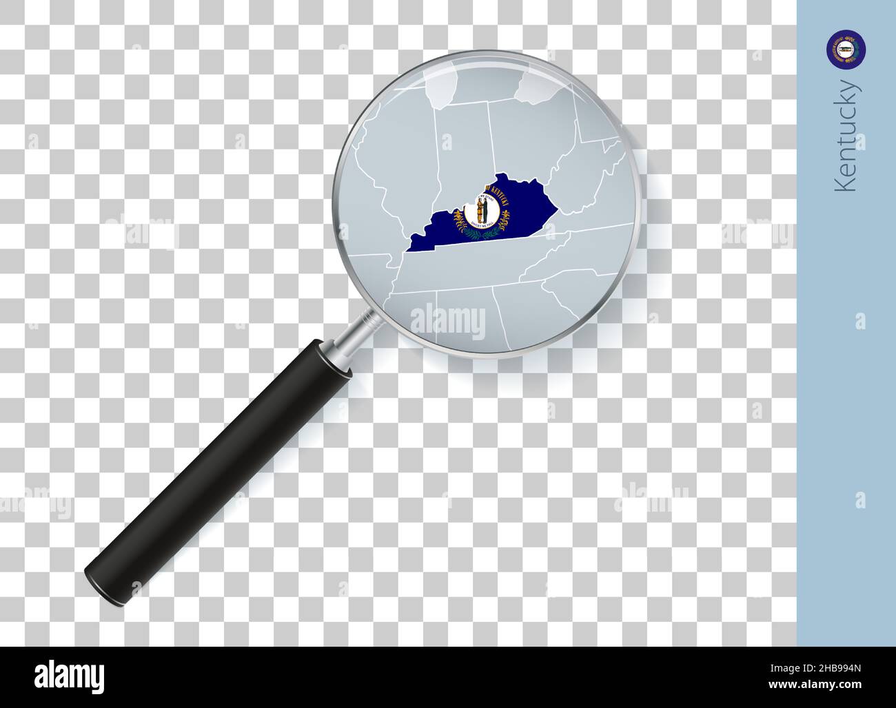 Kentucky map with flag in magnifying glass on transparent background ...