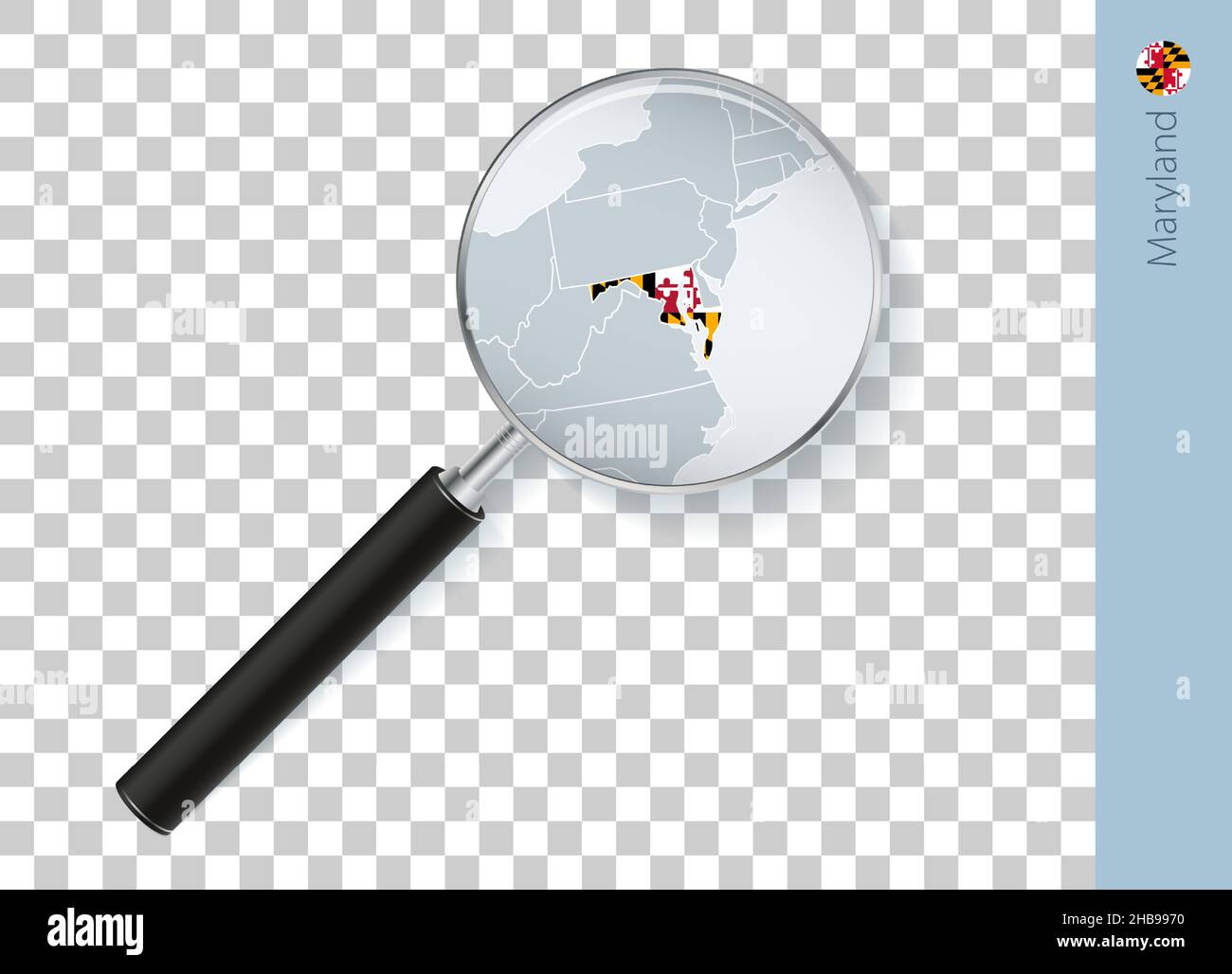 Maryland map with flag in magnifying glass on transparent background ...