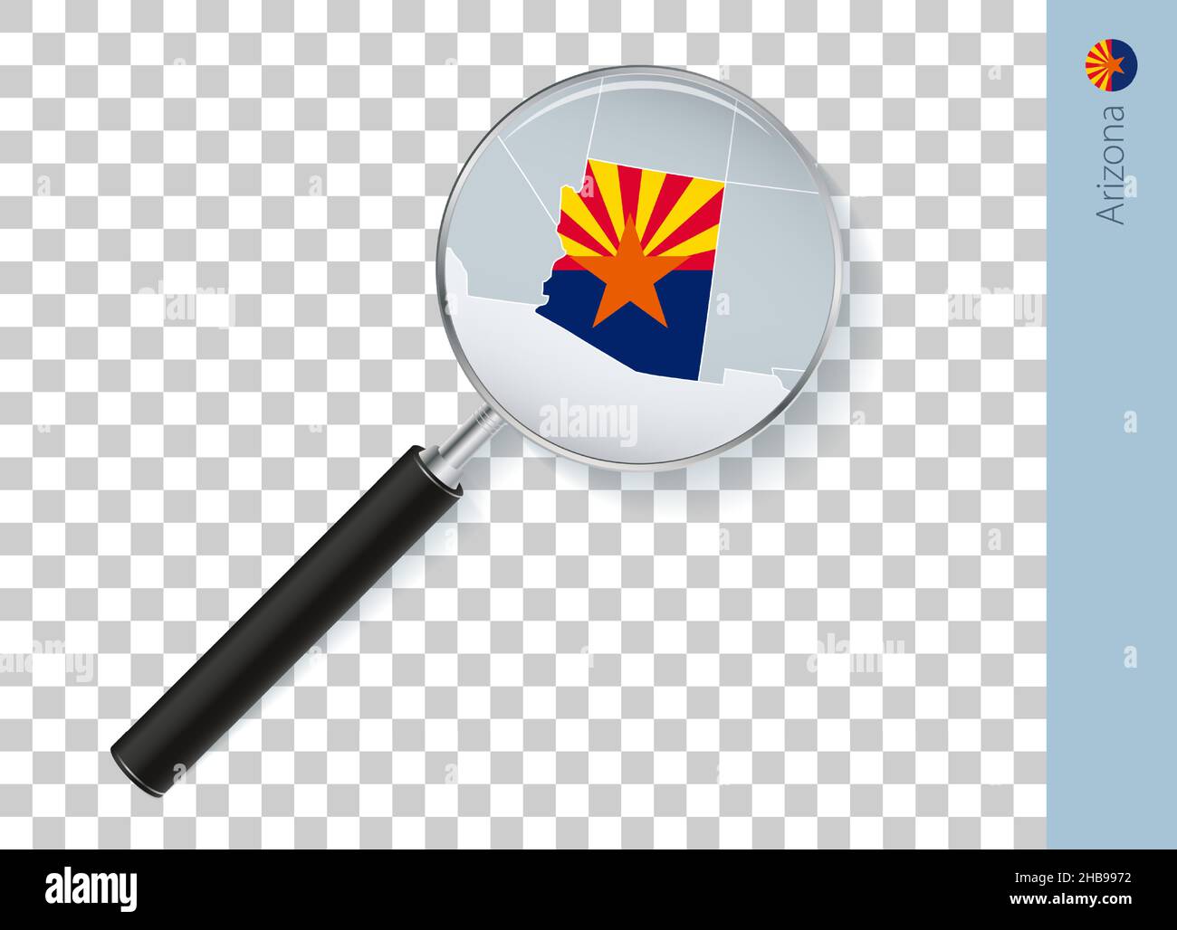 Arizona map with flag in magnifying glass on transparent background ...