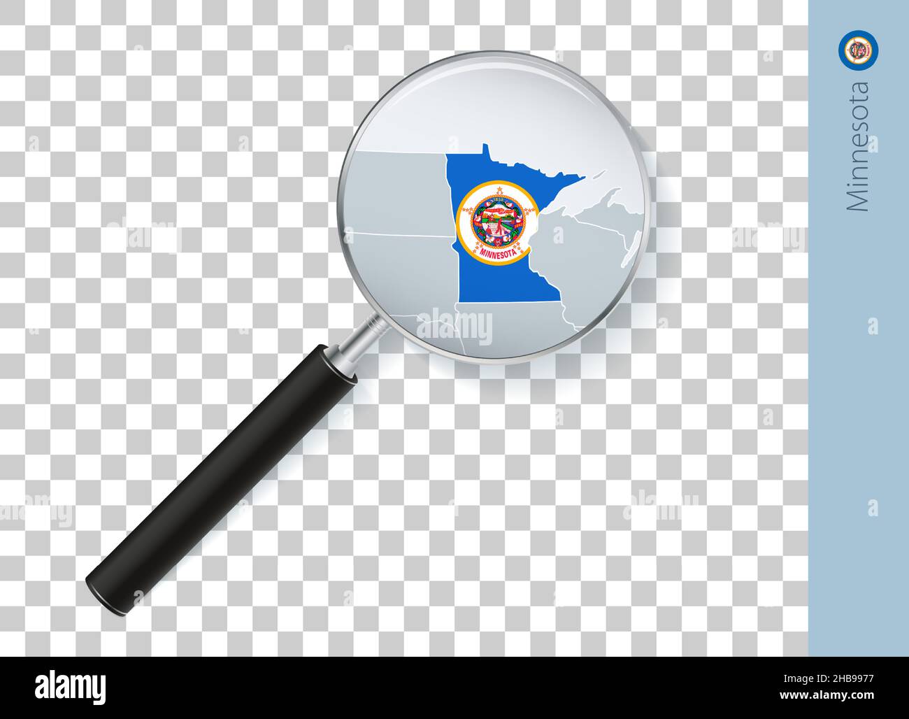 Minnesota map with flag in magnifying glass on transparent background ...