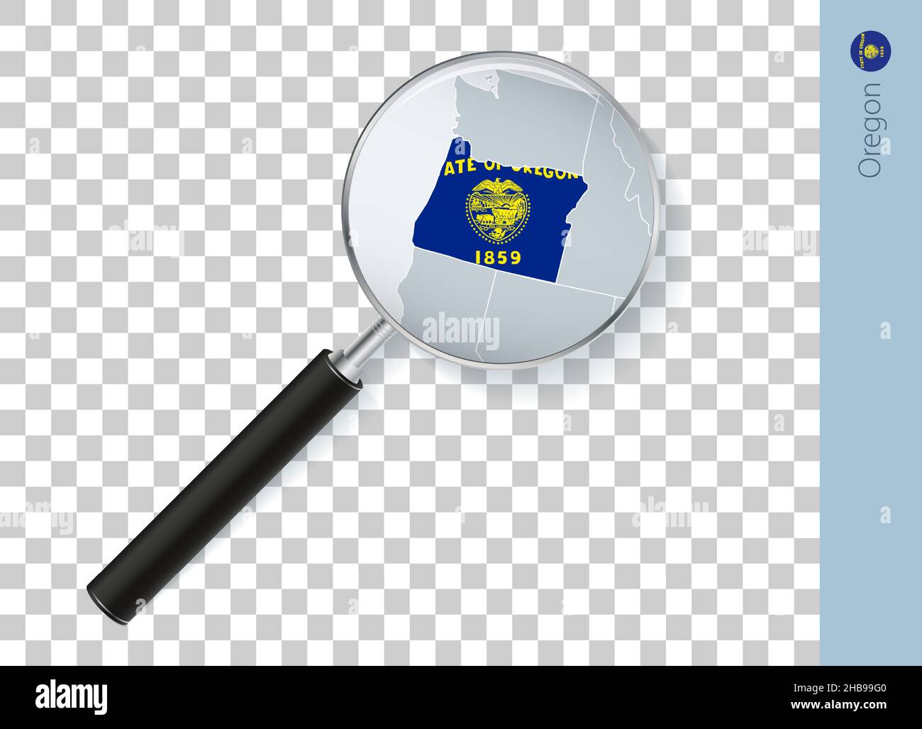Oregon map with flag in magnifying glass on transparent background ...